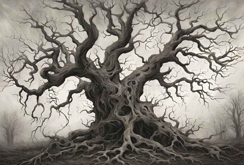 A Striking Illustration of a Bare Spooky Tree with Complex Branches ...