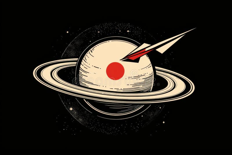 Abstract Illustration of Saturn with a Stylized Rocket Design Stock ...