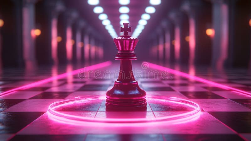 Striking Illustration of a King Chess Piece Surrounded by Neon Lighting ...