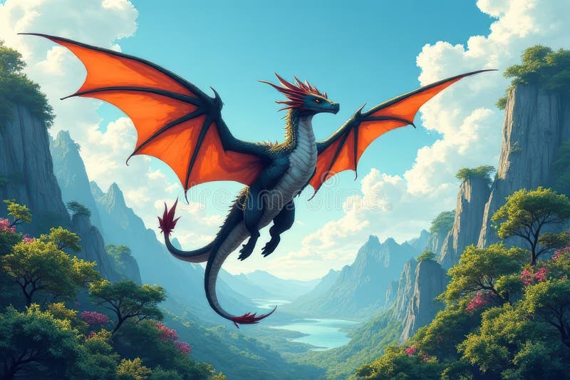 Striking Illustration of a Mythical Phantom Dragon in an Enchanting Landscape Stock Illustration ...