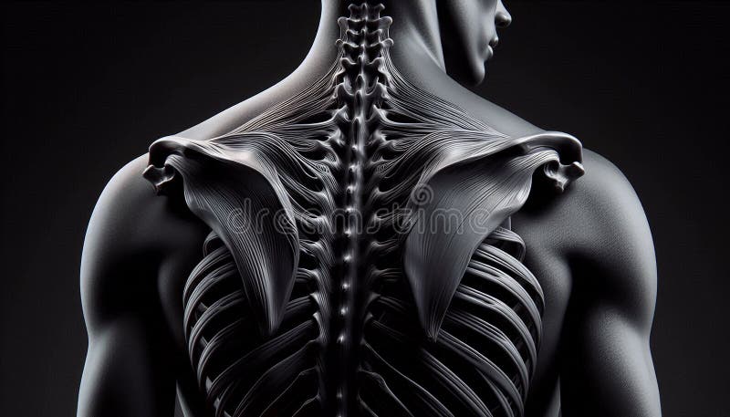 Anatomical Model of Human Back Muscles and Skeleton Stock Illustration ...