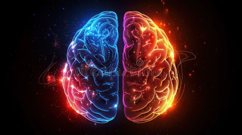 Colorful Left Right Brain Concept Illustration with Light Lines on ...