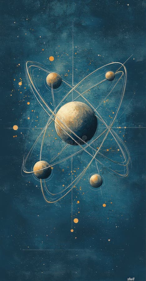 Vivid Illustration of an Atom Structure Featuring Swirling Protons and ...