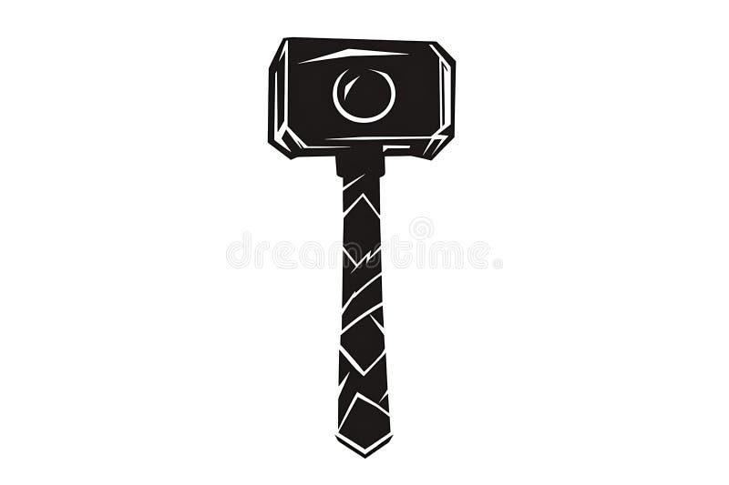 Black and White Stylized Hammer Design, Mythological Weapon ...