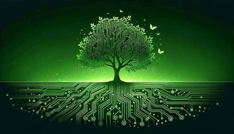 Digital Nature Fusion, Eco Technology Concept Stock Illustration ...