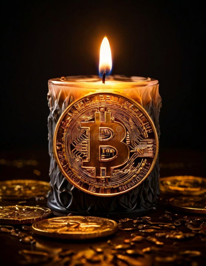 Lit Candle with Bitcoin Emblem, Digital Currency Concept Stock ...