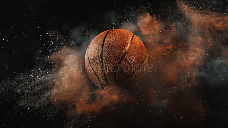 Basketball on Black Background with Dynamic Dust Stock Photo - Image of ...