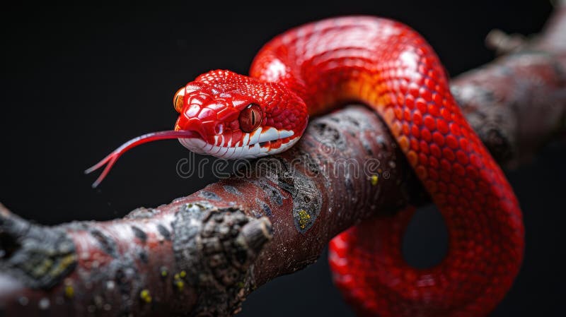 Original Sin: Red-striped Snake and Apple on Branch Isolated on Black ...