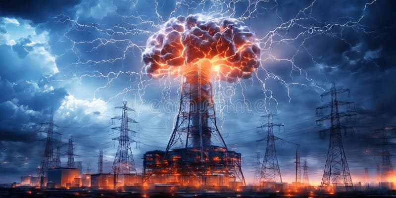 Apocalyptic Brainstorm: Towering Flames and Electrical Fury Stock ...