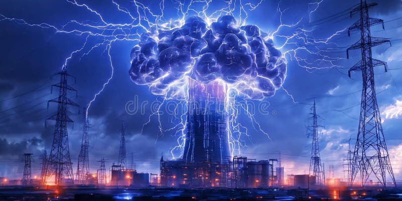 Apocalyptic Brainstorm: Towering Flames and Electrical Fury Stock ...