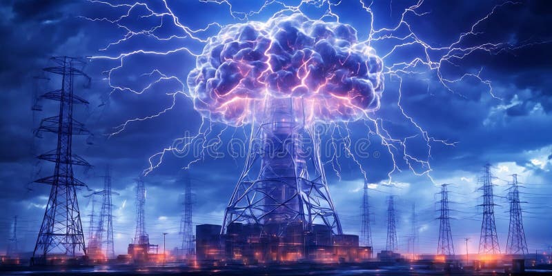 Apocalyptic Brainstorm: Towering Flames and Electrical Fury Stock ...
