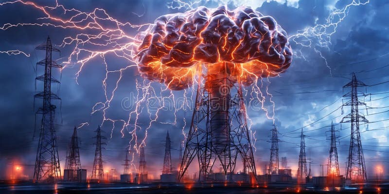 Apocalyptic Brainstorm: Towering Flames and Electrical Fury Stock ...
