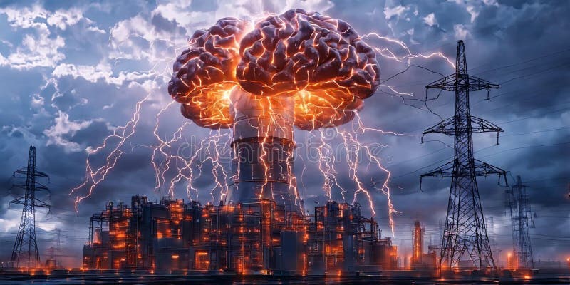 Apocalyptic Brainstorm: Towering Flames and Electrical Fury Stock ...