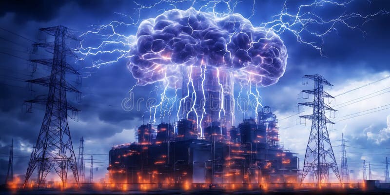 Apocalyptic Brainstorm: Towering Flames and Electrical Fury Stock ...