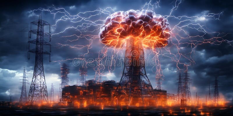 Apocalyptic Brainstorm: Towering Flames and Electrical Fury Stock ...