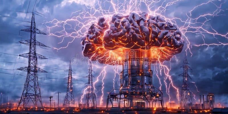 Apocalyptic Brainstorm: Towering Flames and Electrical Fury Stock ...