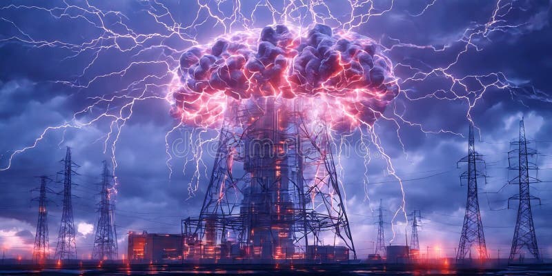 Apocalyptic Brainstorm: Towering Flames and Electrical Fury Stock ...