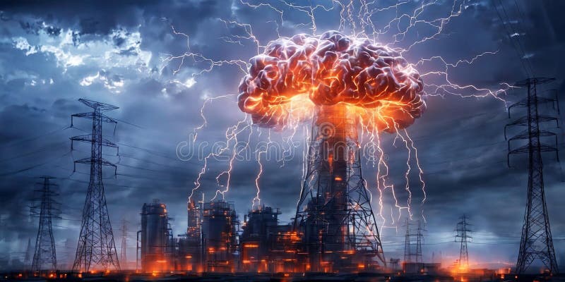 Apocalyptic Brainstorm: Towering Flames and Electrical Fury Stock ...