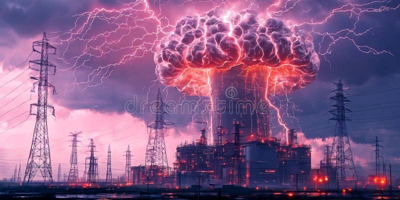 Apocalyptic Brainstorm: Towering Flames and Electrical Fury Stock ...