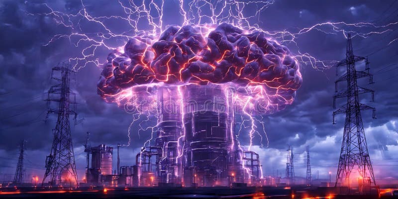 Apocalyptic Brainstorm: Towering Flames and Electrical Fury Stock ...