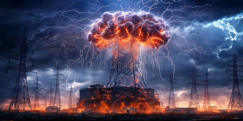 Apocalyptic Brainstorm: Towering Flames and Electrical Fury Stock ...