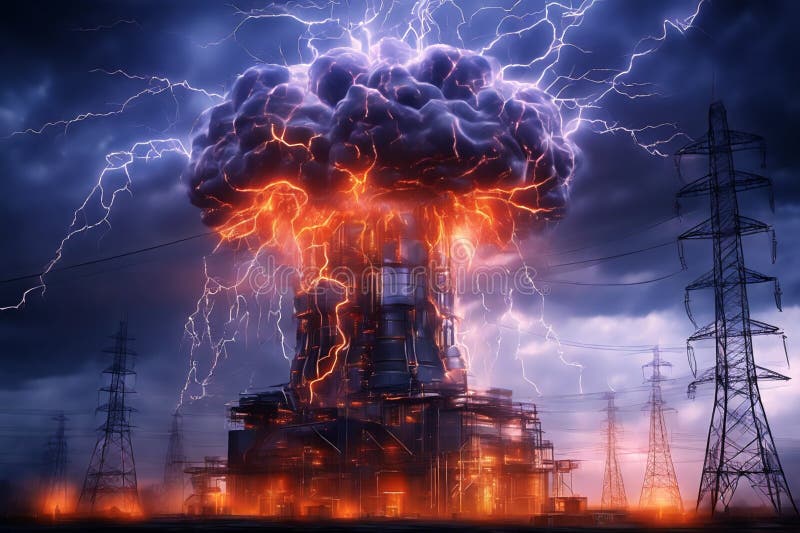 Apocalyptic Brainstorm: Towering Flames and Electrical Fury Stock ...