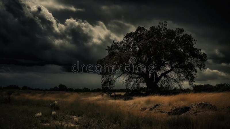 A Dramatic and Ominous Silhouette of a Stormy Sky with a Tree in the ...
