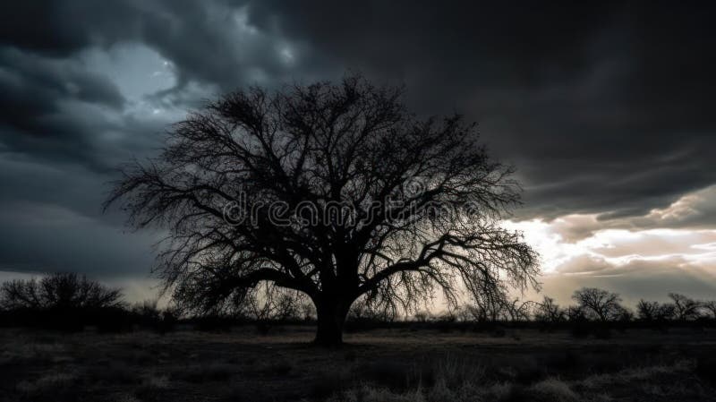 A Dramatic and Ominous Silhouette of a Stormy Sky with a Tree in the ...