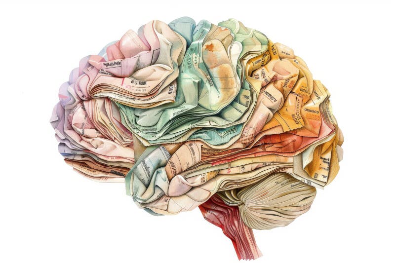 Colorful Artistic Illustration of a Human Brain Made with Crumpled Map ...