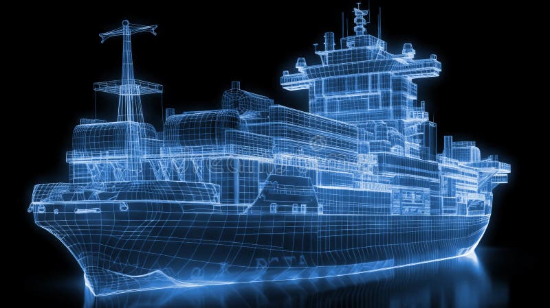 Glowing Wireframe of a Massive Container Ship Transporter Stock ...