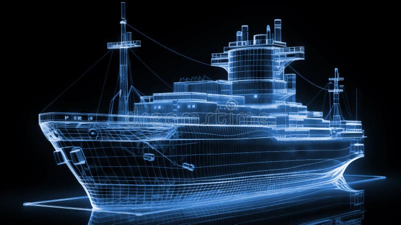 Glowing Wireframe of a Massive Container Ship Transporter Stock Photo ...