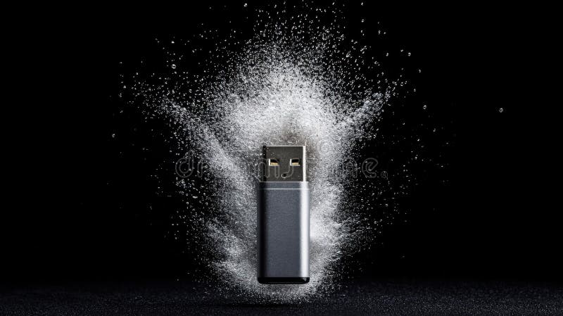 Dynamic USB Flash Drive Surrounded by Dramatic Powder Explosion on ...
