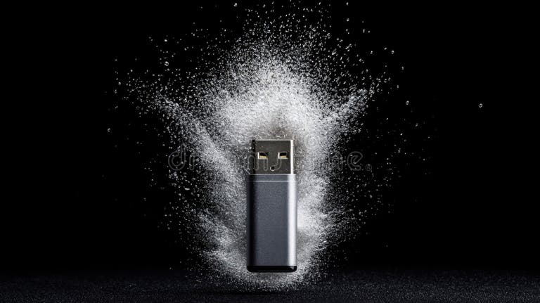 Dynamic USB Flash Drive Surrounded by Dramatic Powder Explosion on ...