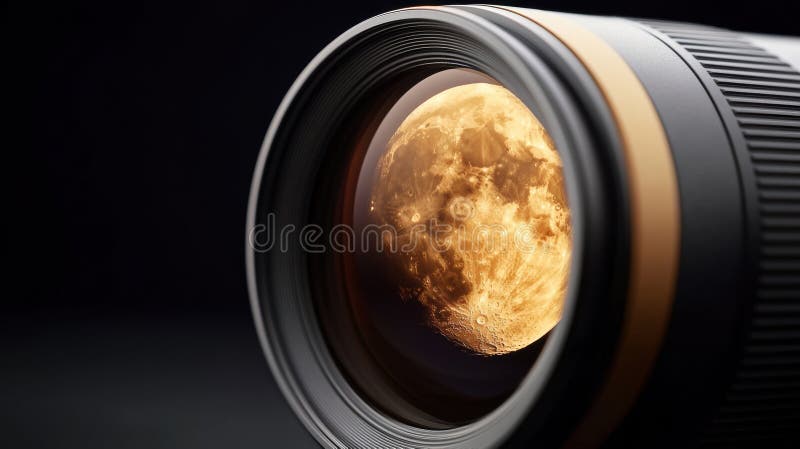 Close-Up of Full Moon Reflected in Camera Lens, AI Stock Photo - Image ...