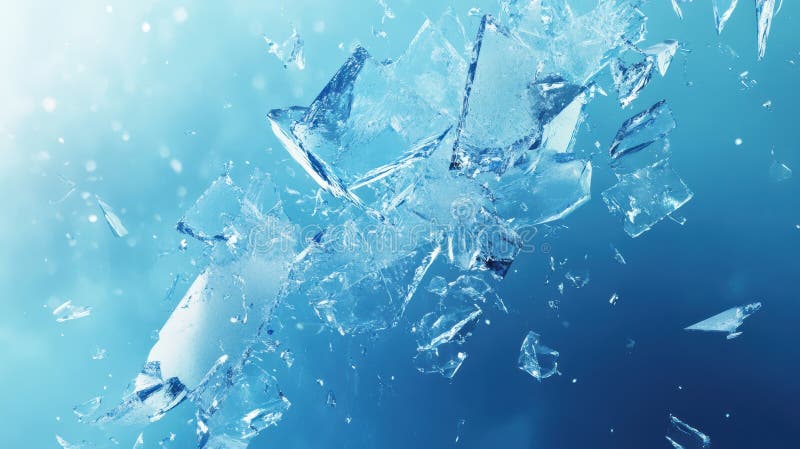 Shattered Ice Fragments on Blue Background with Sparkling Light Stock ...