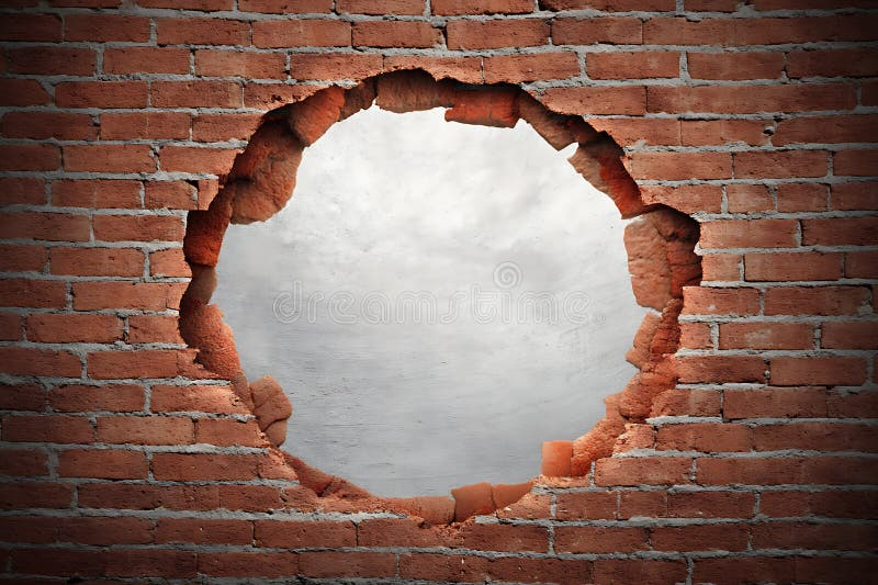 Breached Brick Wall: a Circular Hole Revealing Underlying Plaster Stock ...