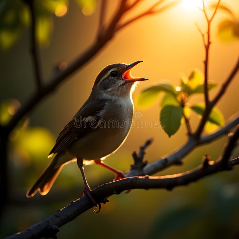 A Striking Image of a Common Nightingale Singing at Dusk with a Softly ...