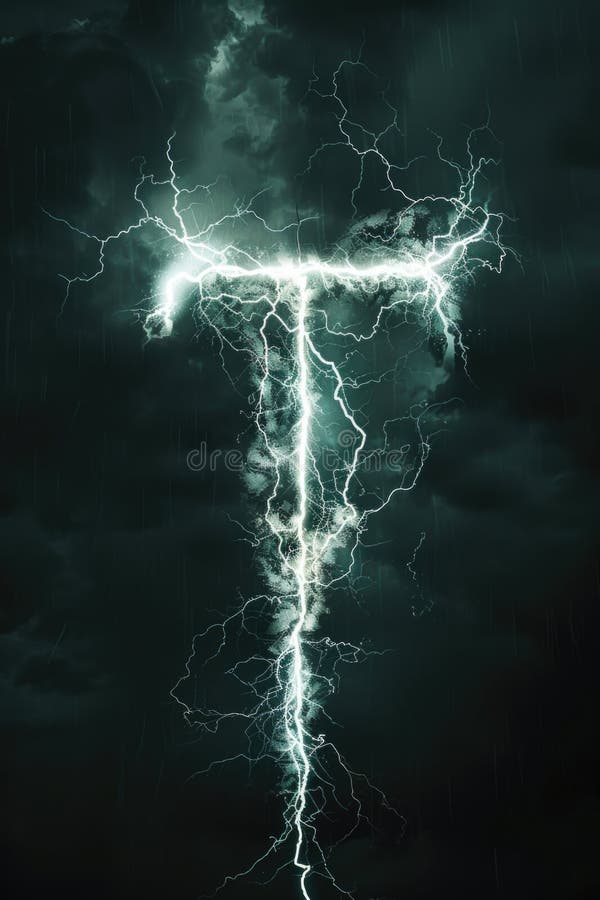 A Striking Image of a Cross Made of Lightning in the Dark Sky. Suitable ...