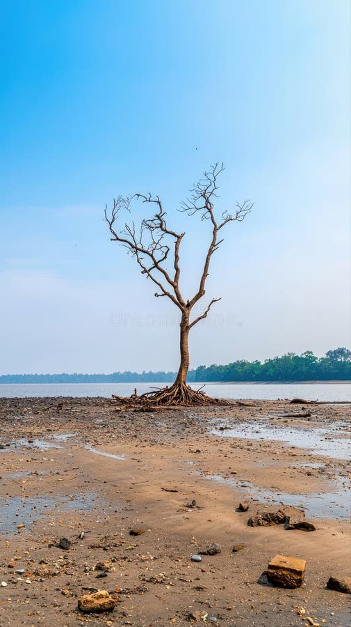 Striking Image of a Dead Tree Standing Firm on a Beach Battling Against ...