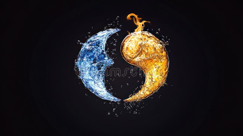 Water and Fire Ying Yang Symbol on Black Background Stock Illustration ...