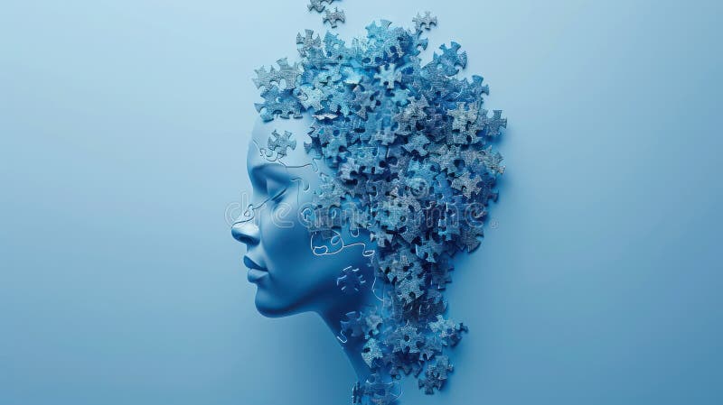 Brain Puzzle: Human Head Losing Pieces As Memory Loss on Blue ...
