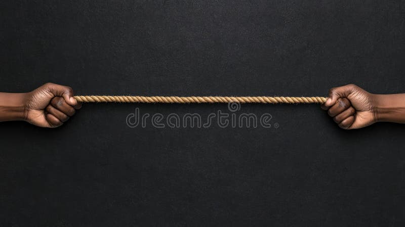 Tugging at Opposing Forces: Hand Pulling Rope on Textured Black ...