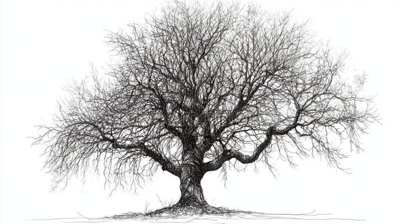 Barren Tree Ink Drawing stock illustration. Illustration of simplicity - 372887656