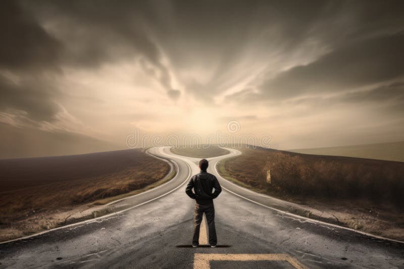 Person on the Winding Road To Success Amidst Blurred Nature Background ... Person on the Winding Road To Success Amidst Blurred Nature Background ...