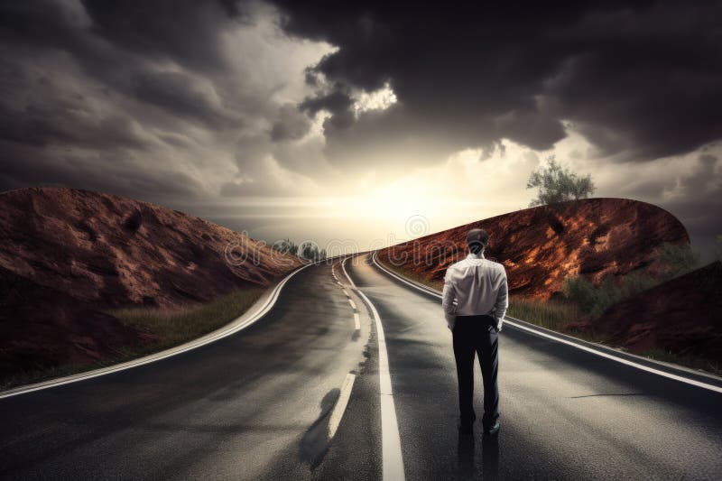 Person on the Winding Road To Success Amidst Blurred Nature Background ... Person on the Winding Road To Success Amidst Blurred Nature Background ...
