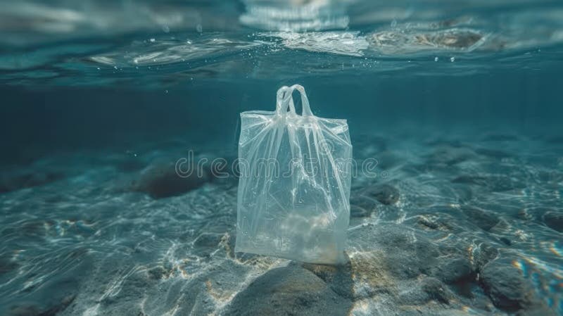 Polluted Waters: Plastic Bag Floating in the Ocean Stock Illustration ...