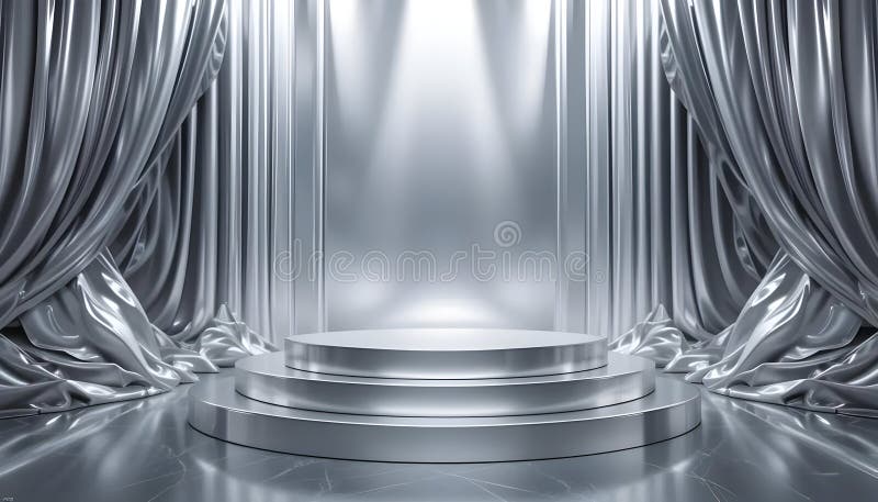 Silver Stage with Draped Curtains Stock Illustration - Illustration of ...
