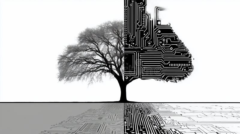 A Striking Image Depicts a Tree Split into Two Halves Stock ...