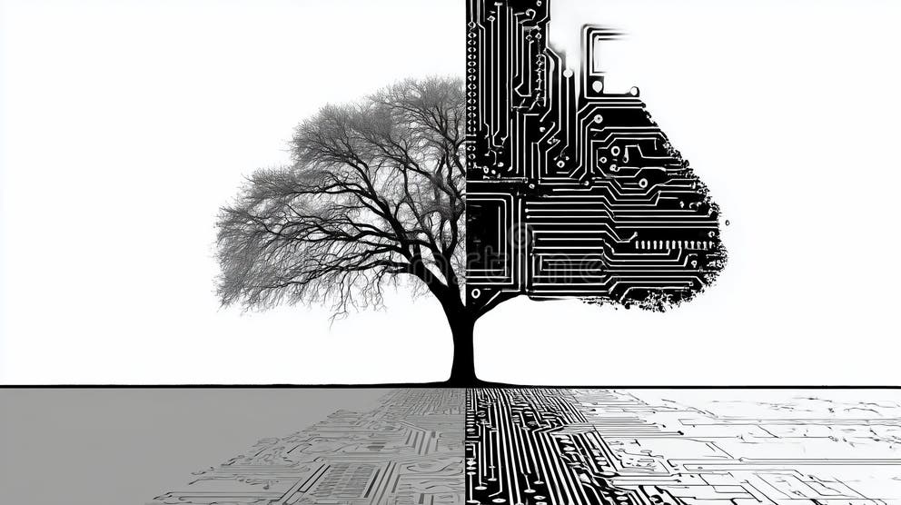 A Striking Image Depicts a Tree Split into Two Halves Stock ...