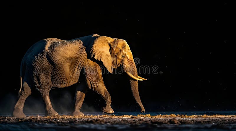 Elephant Walking on Ground at Night with Backlight Stock Illustration ...